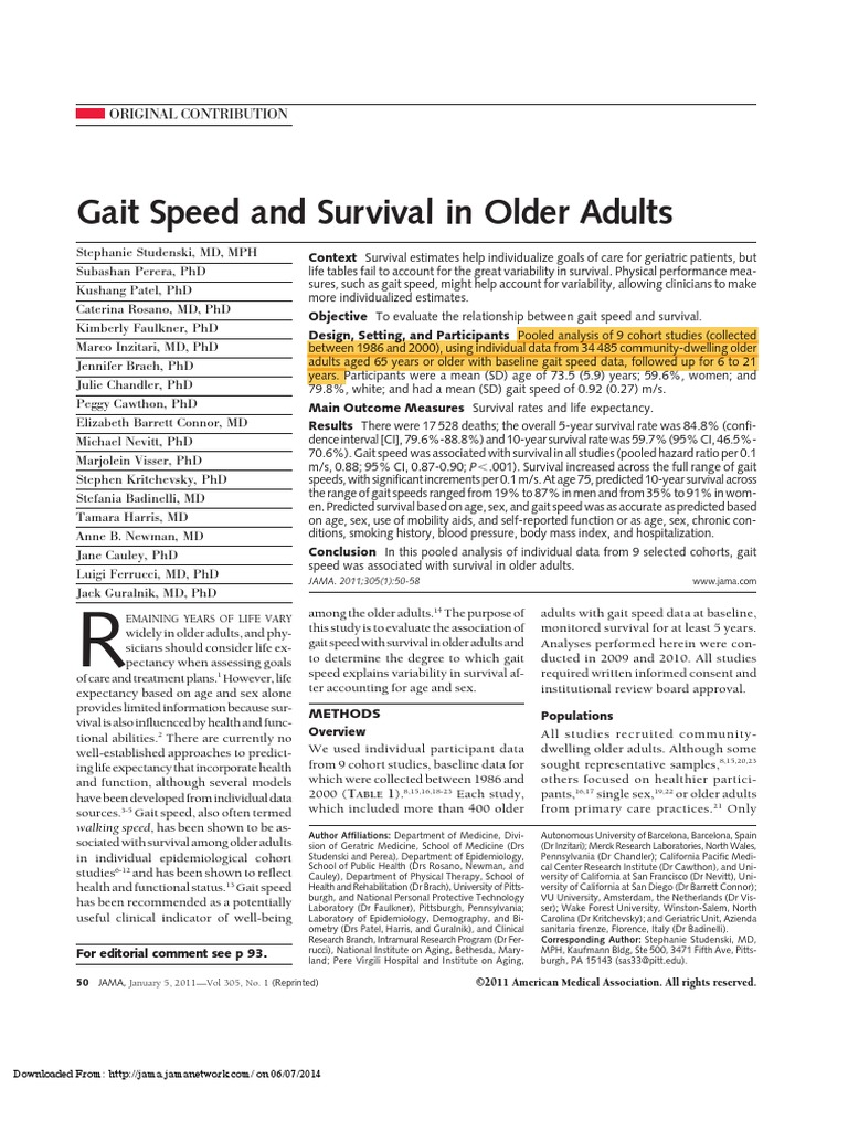 Gait Speed | PDF | Dependent And Independent Variables | Body Mass Index