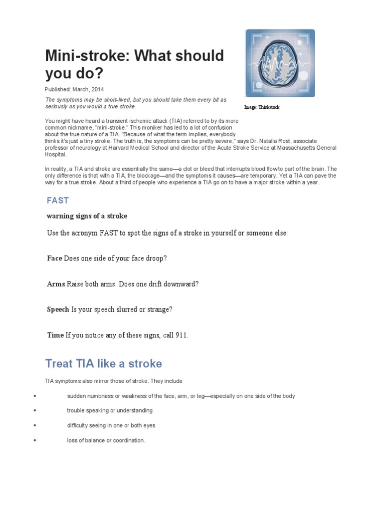 Mini-Stroke What Should You Do? | PDF | Stroke | Vascular Diseases
