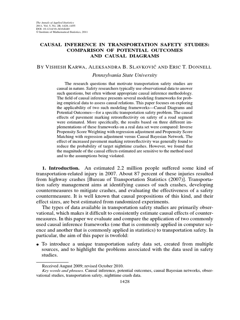 Causal Inference in Transportation Safety Studies - Comparison of Potential Outcomes and Causal ...