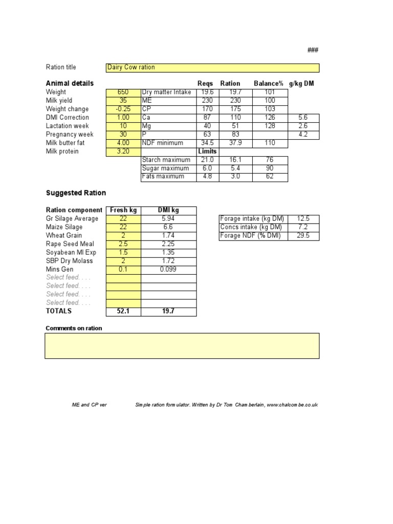 Animal Details: Reqs Ration Balance% G/KG DM | PDF | Spreadsheet ...