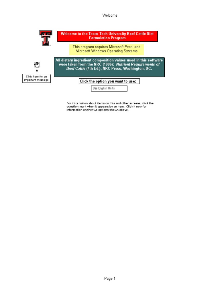 Welcome to the Texas Tech Beef Cattle Diet Program | PDF | Microsoft ...