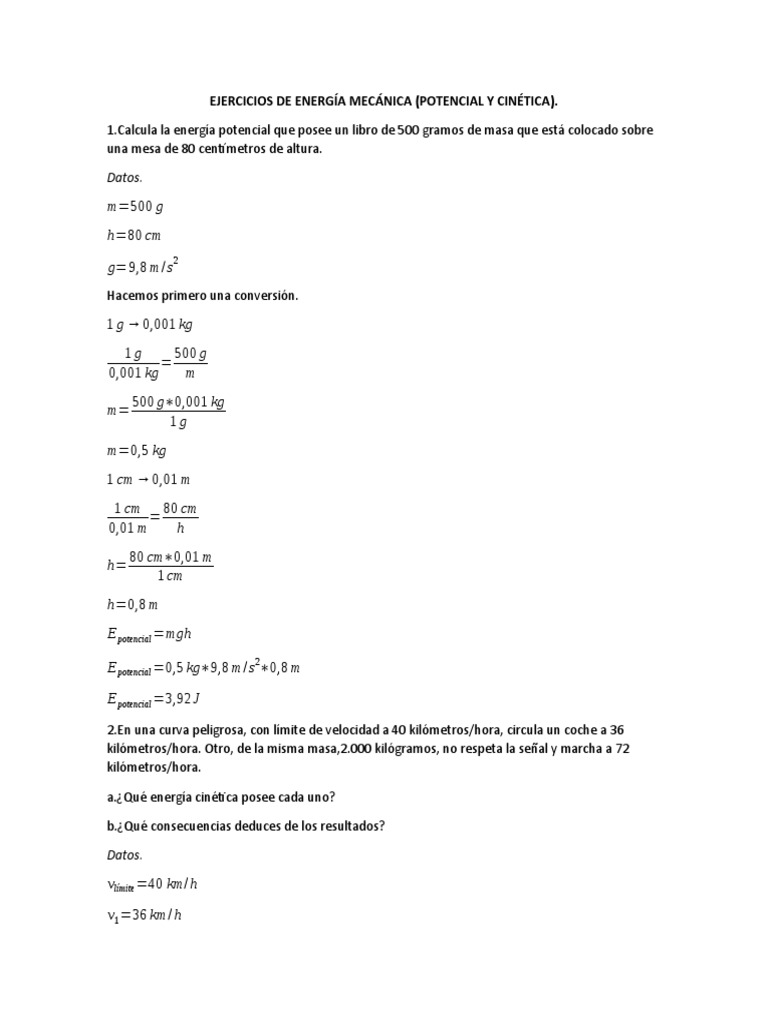 Ejercicios Resueltos de Energía Mecánica | PDF | Bombilla incandescente ...