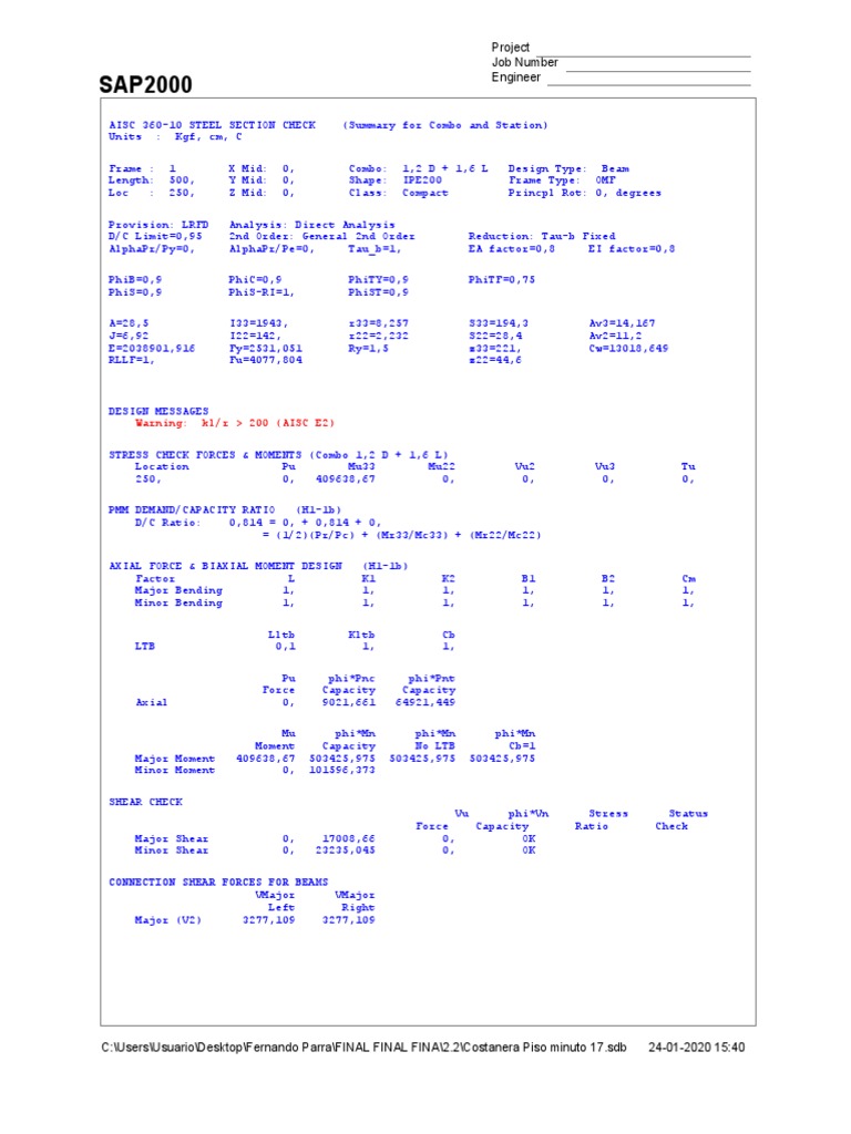 Project Job Number Engineer: Warning: KL/R 200 (AISC E2) | PDF ...