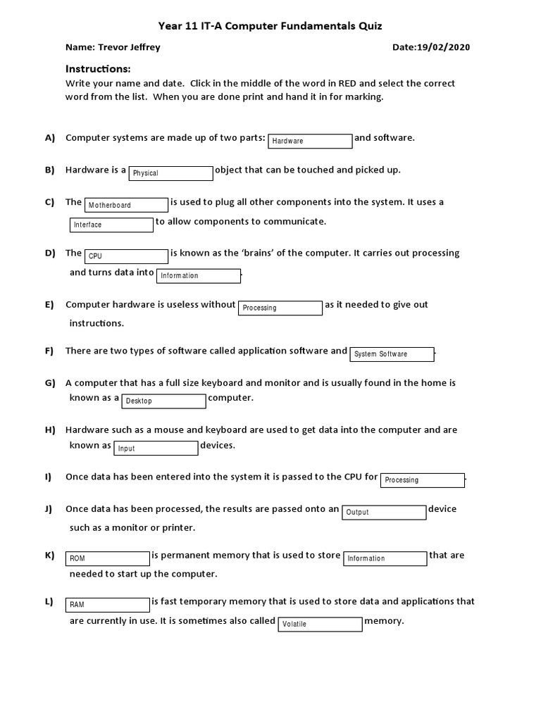 Hardware Fundamentals Quiz | PDF | Graphical User Interfaces | Computer Hardware