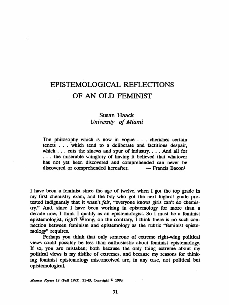 Susan Haack Femnist Epistemology PDF | PDF | Epistemology | Feminism