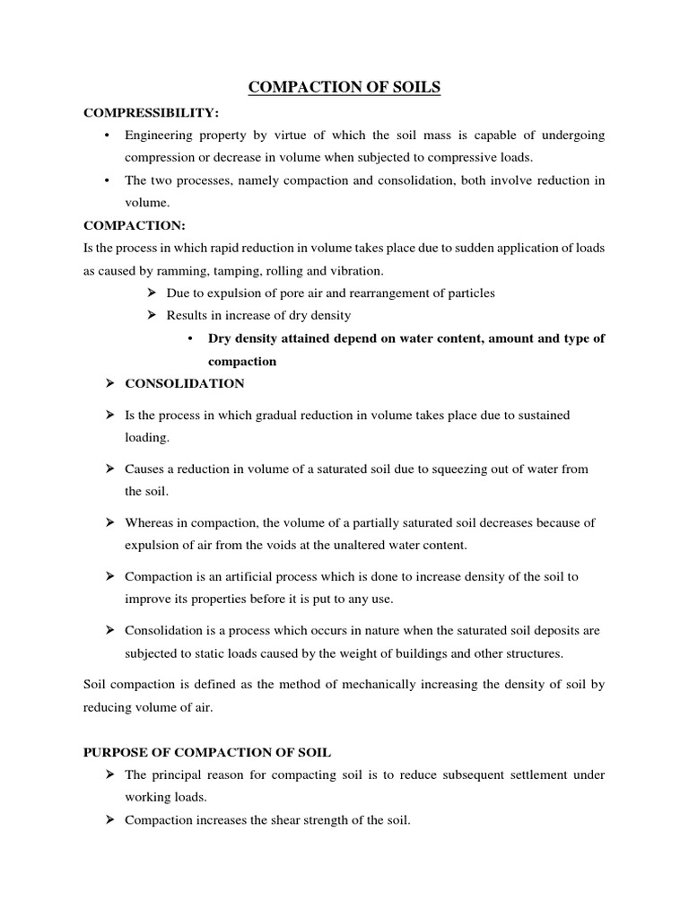Compaction of Soils: Compressibility | PDF | Soil | Horticulture And ...