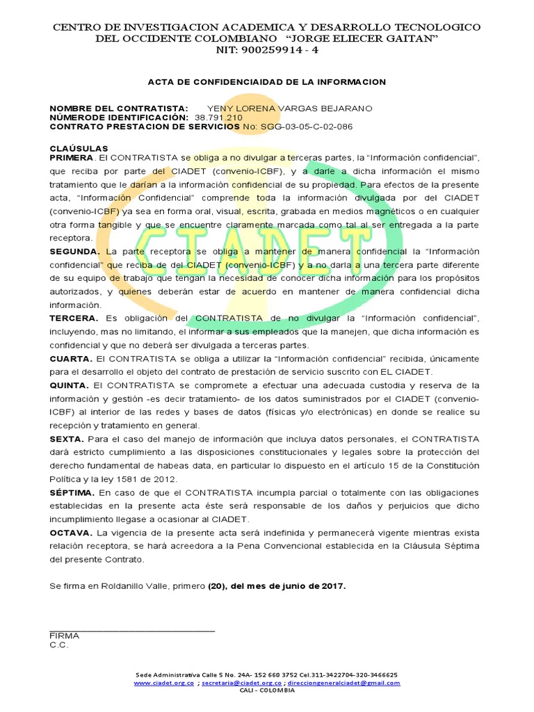 Acta de Confidencialidad Yenyok | PDF | Información del gobierno | Justicia