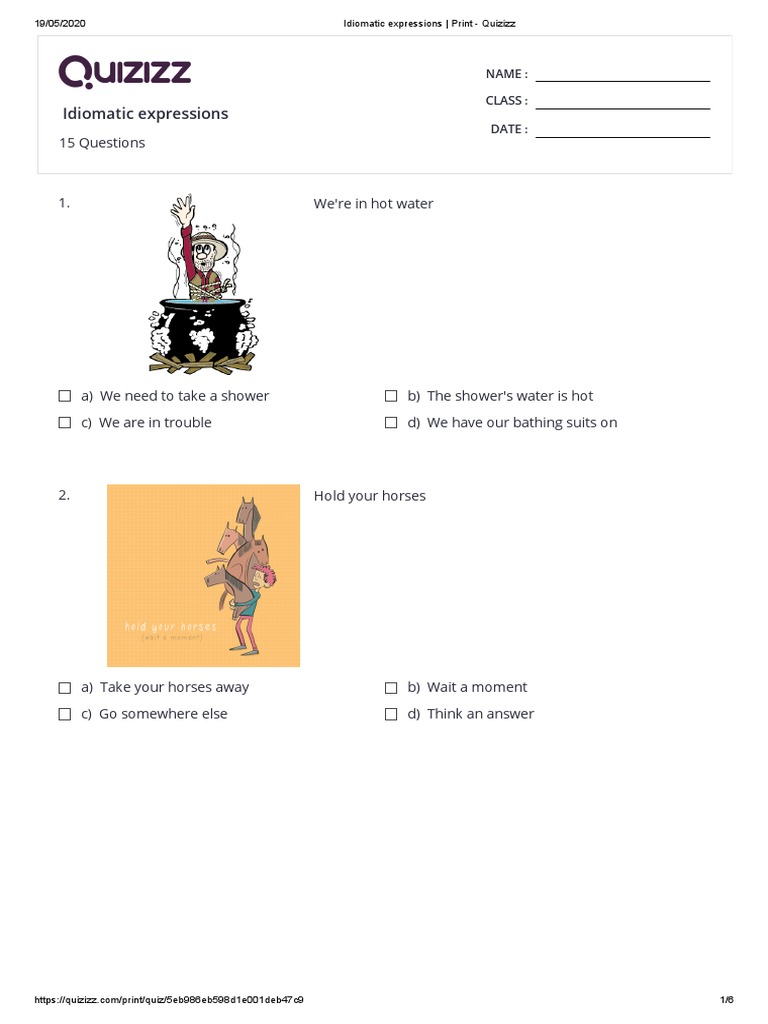 Idiomatic Expressions: 15 Questions | PDF | Idiom