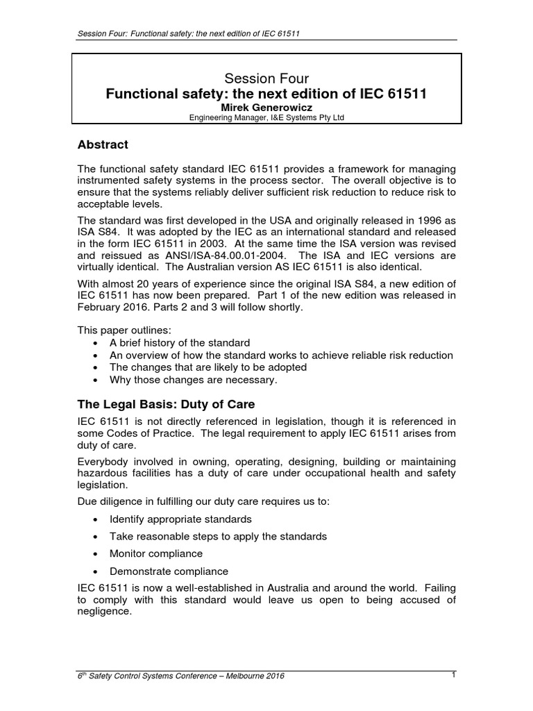 Functional Safety The Next Edition of IEC 61511 PDF | PDF | Risk ...