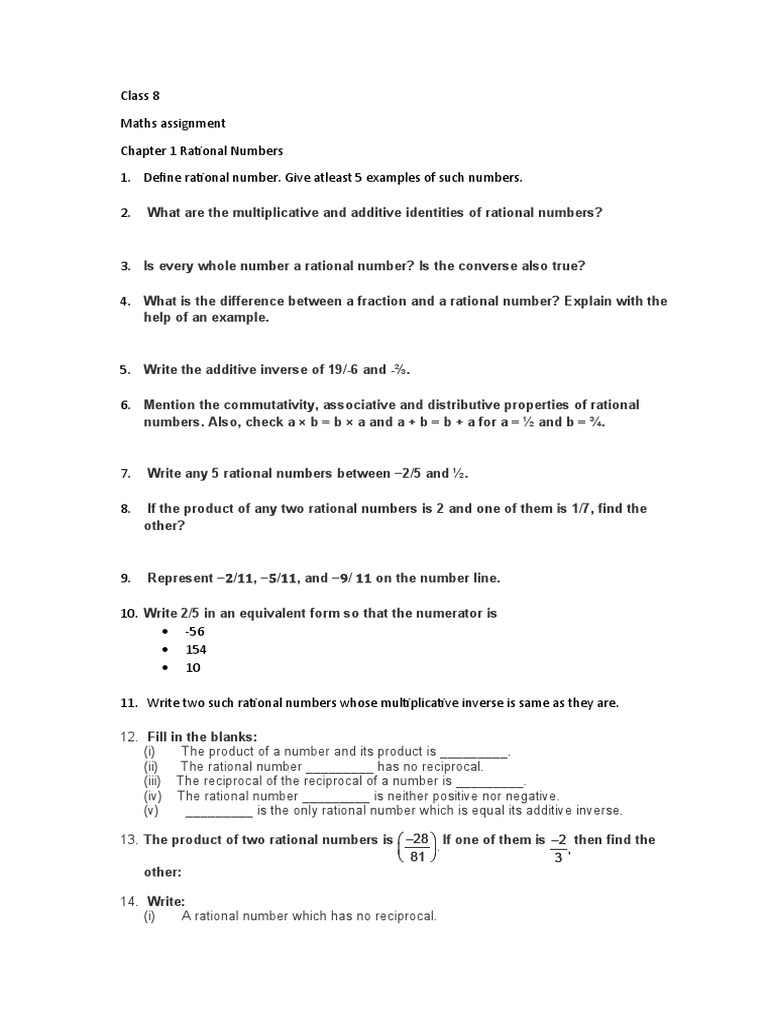 Class 8 Maths Assignment 1 Pdf