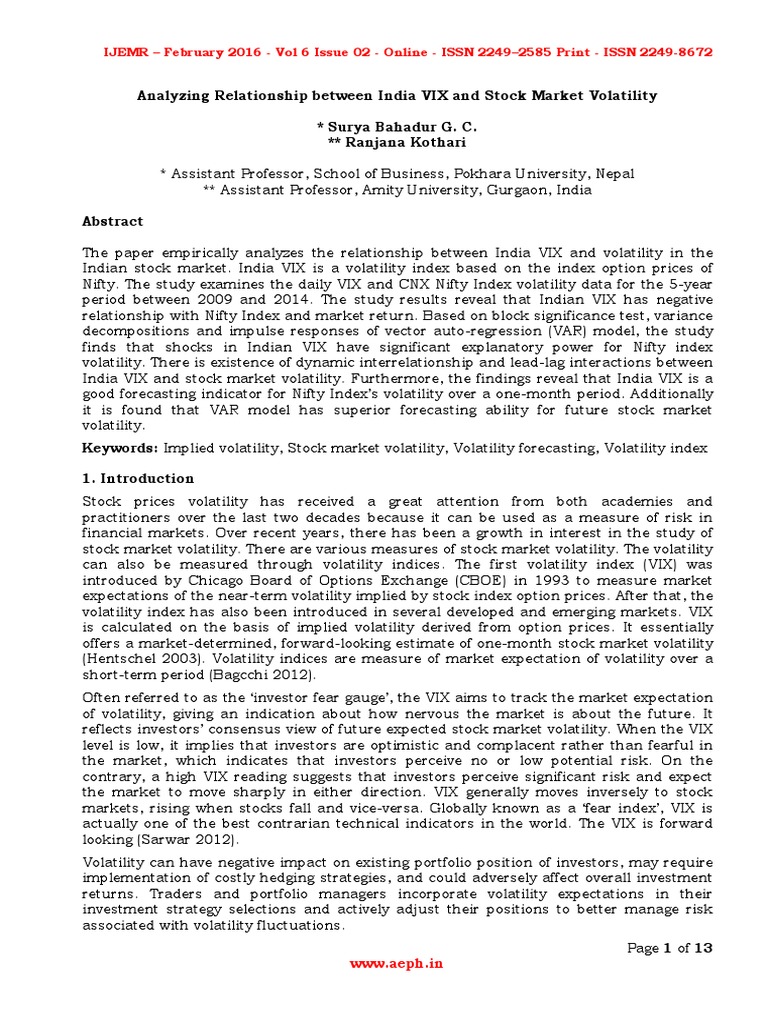 Analyzing the Relationship Between India's Volatility Index (VIX) and ...