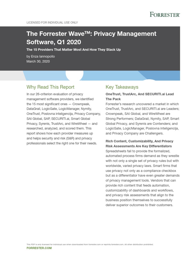 The Forrester Wave™ - Privacy Management Software, Q1 2020 PDF | PDF ...
