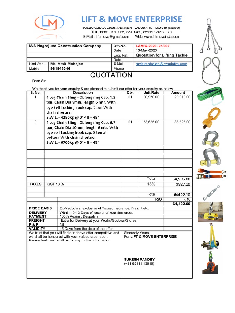 Lift & Move Enterprise: Quotation | PDF | Business
