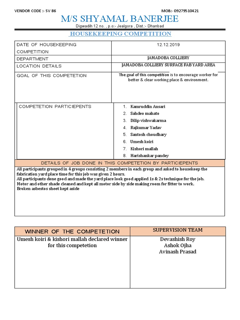 Housekeeping Competition Results 2019 | PDF