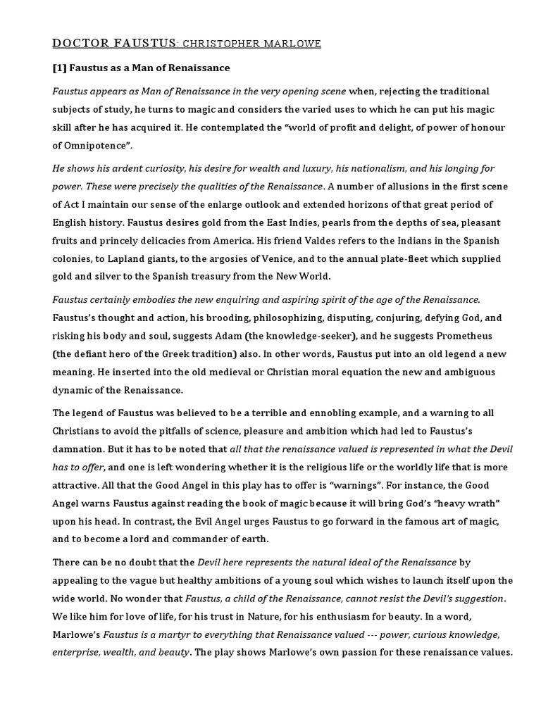 Doctor Faustus: (1) Faustus As A Man of Renaissance | PDF | Poetry | Devil