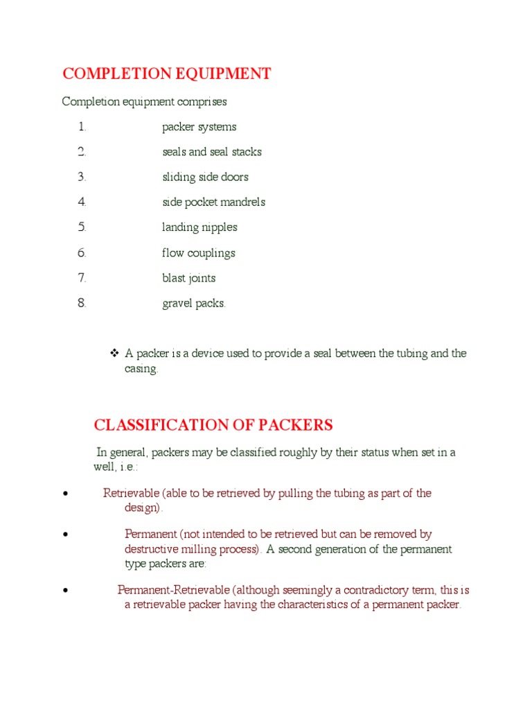 Completion Equipment | PDF