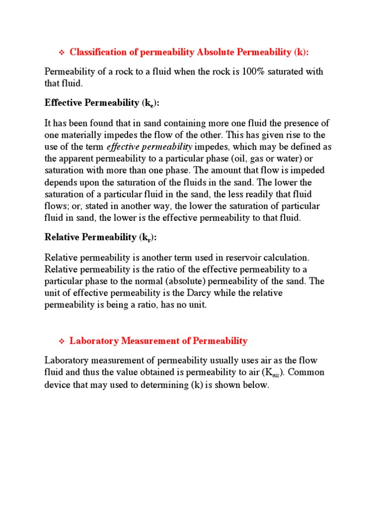 Classification of Permeability Absolute Permeability | PDF