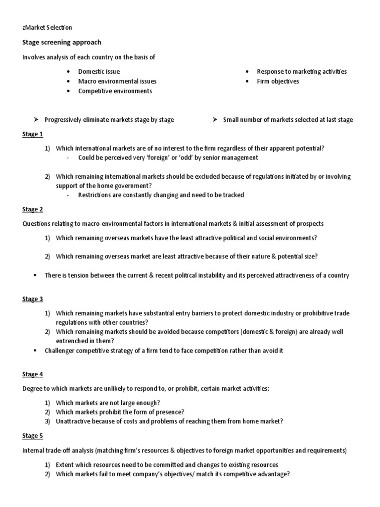 Market Selection Stages | PDF | Globalization | Competition