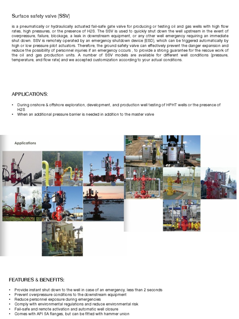 Surface Safety Valve (SSV) | PDF | Valve | Equipment