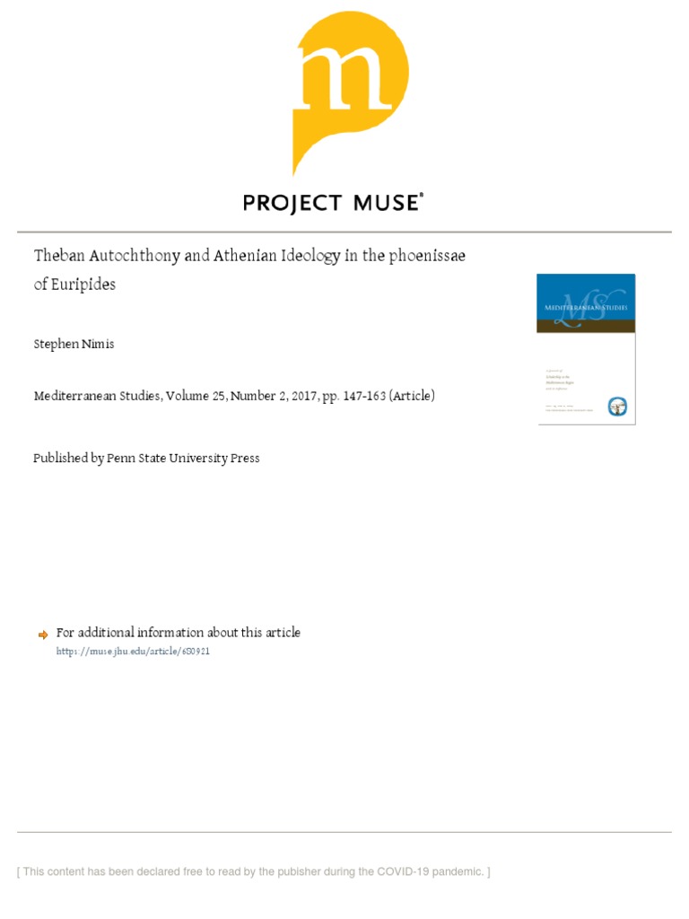 Theban Autochthony and Athenian Ideology in The Phoenissae of Euripides ...