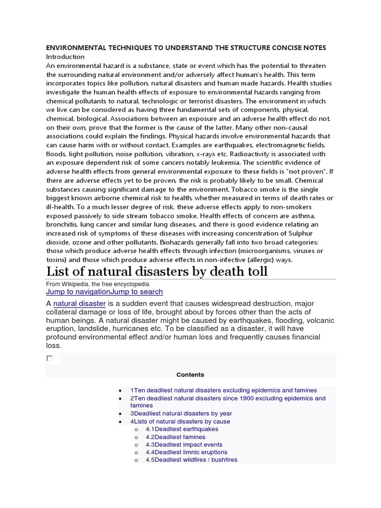 List of Natural Disasters by Death Toll: Environmental Techniques To ...