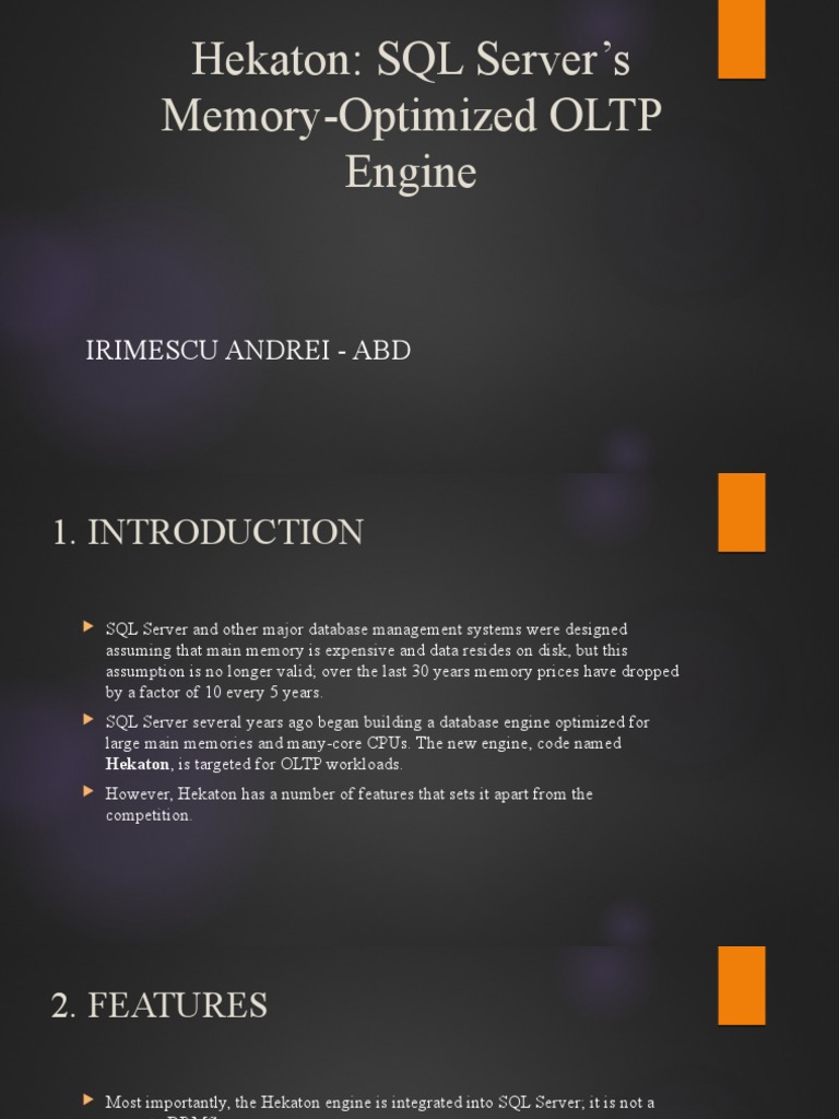 Hekaton: SQL Server's Memory-Optimized OLTP Engine: Irimescu Andrei - Abd | PDF | Microsoft Sql ...