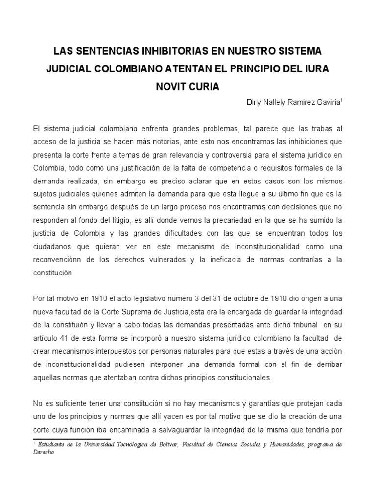 Las Sentencias Inhibitorias en Nuestro Sistema Judicial Colombiano ...