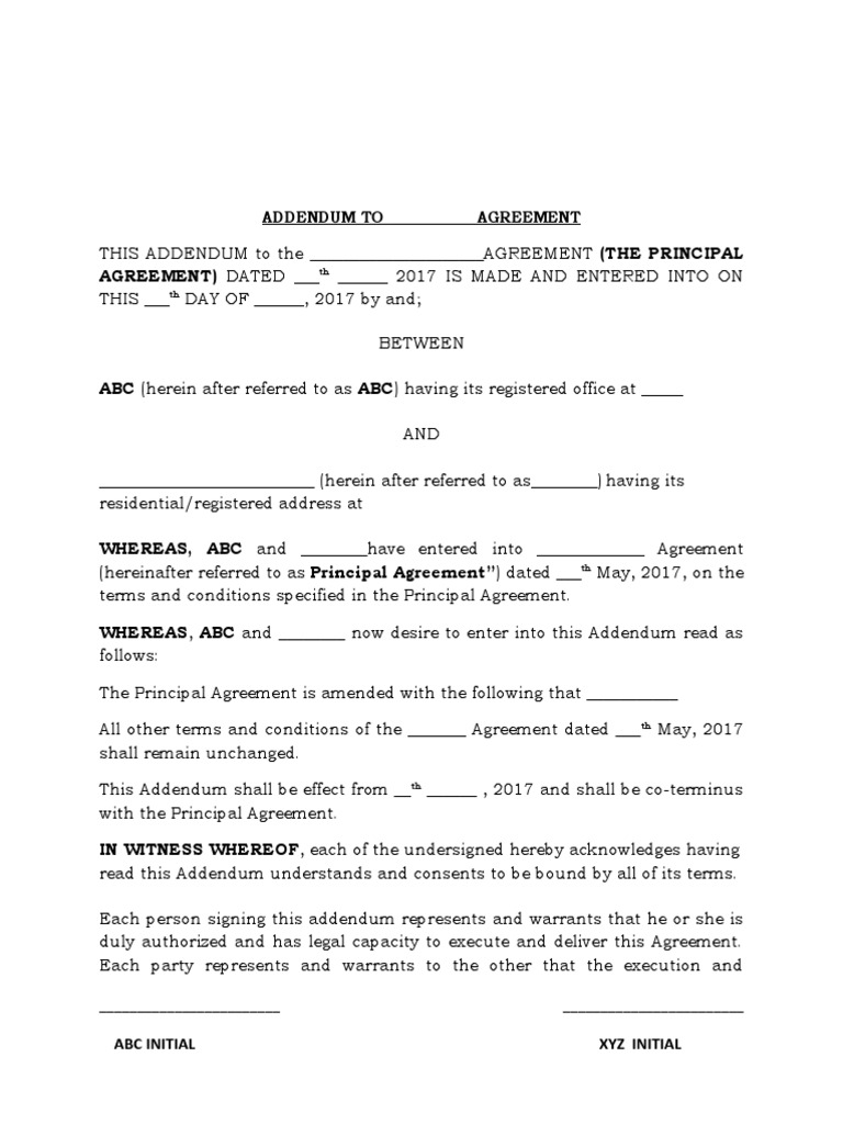 Addendum to Agreement Template | PDF