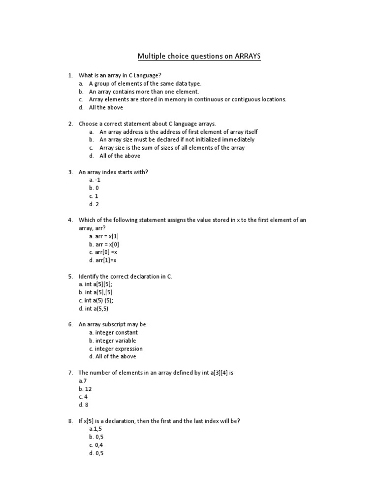 MCQ's On Array | PDF