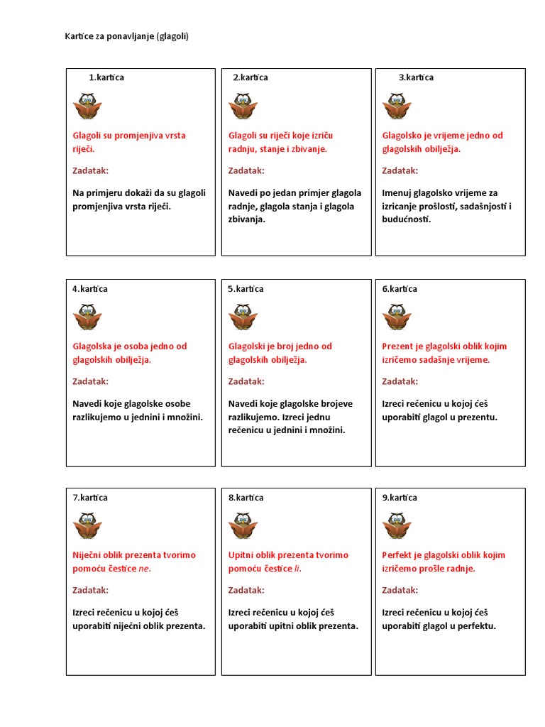 5 Glagoli Usustavljivanje - Kartice Za Ponavljanje | PDF