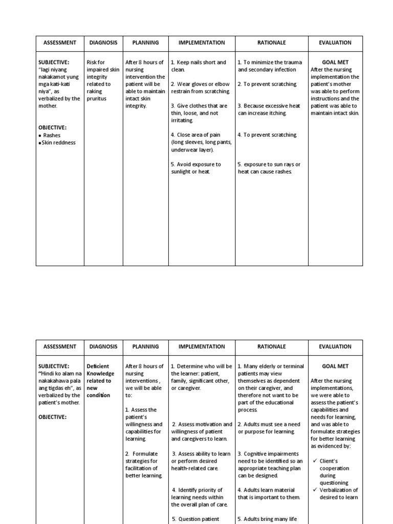 Measles Nursing Care Plan Overview | PDF | Learning Styles | Caregiver