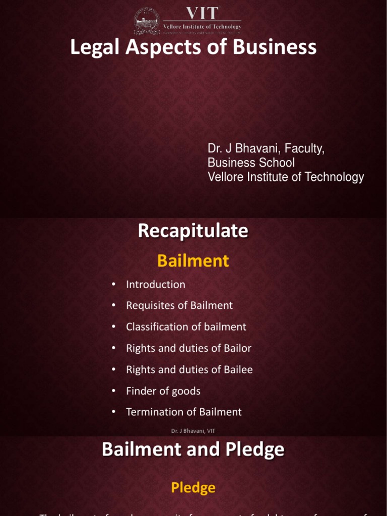 Legal Aspects of Bailment and Pledge | PDF | Government | Business Law