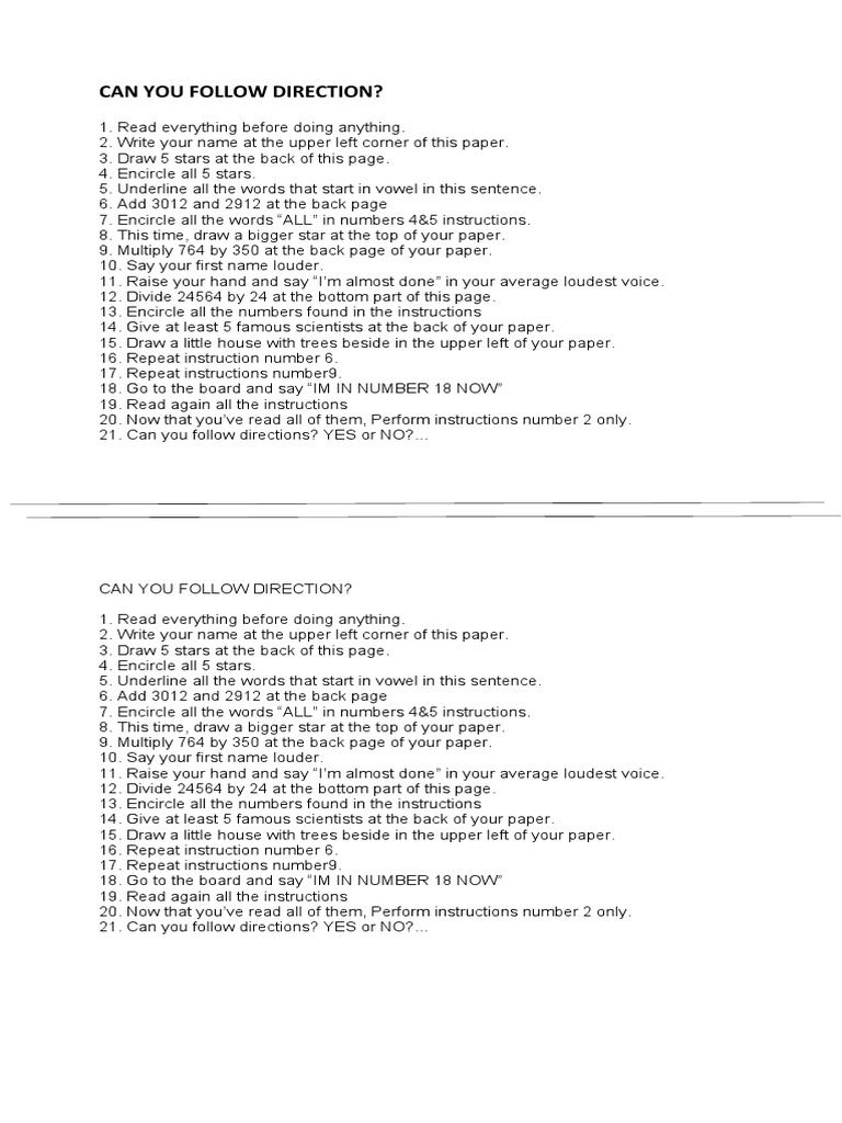 Instruction Following Exercise | PDF | Home & Garden