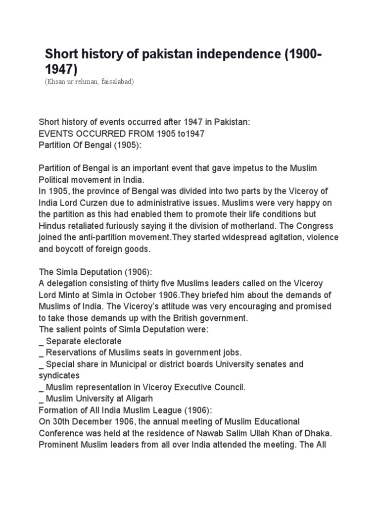 Short History of Pakistan Independence | Download Free PDF | Muhammad ...