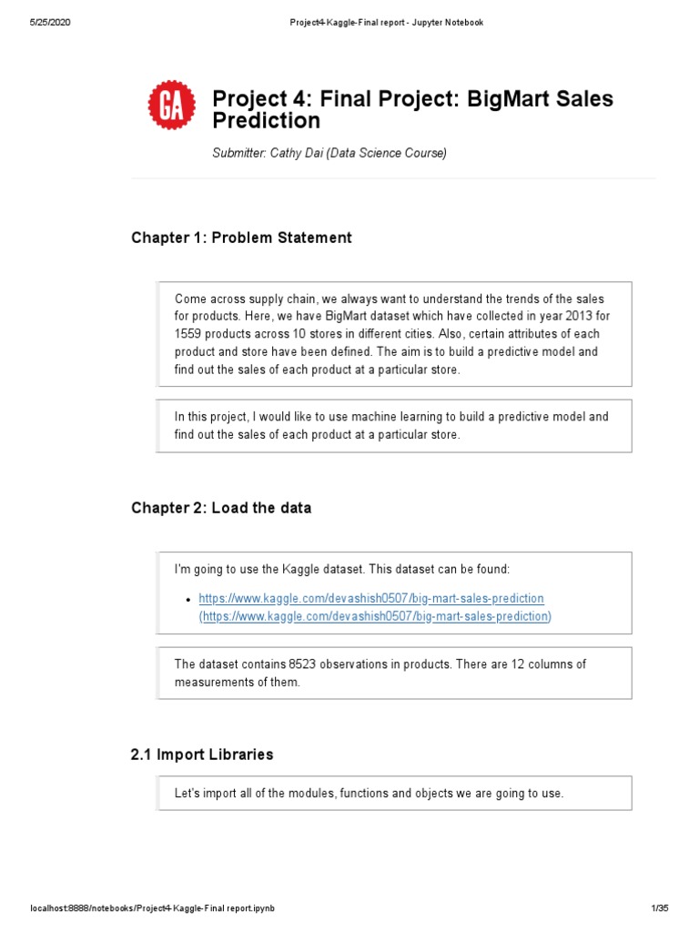 Project 4: Final Project: Bigmart Sales Prediction: Chapter 1: Problem ...