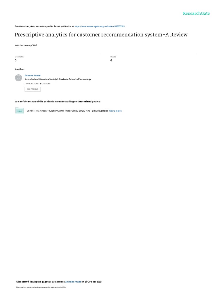 Prescriptive Analytics For Customer Recommendation System-A Review ...