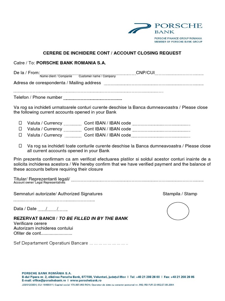 Cerere de Inchidere Cont / Account Closing Request: Nume Client ...