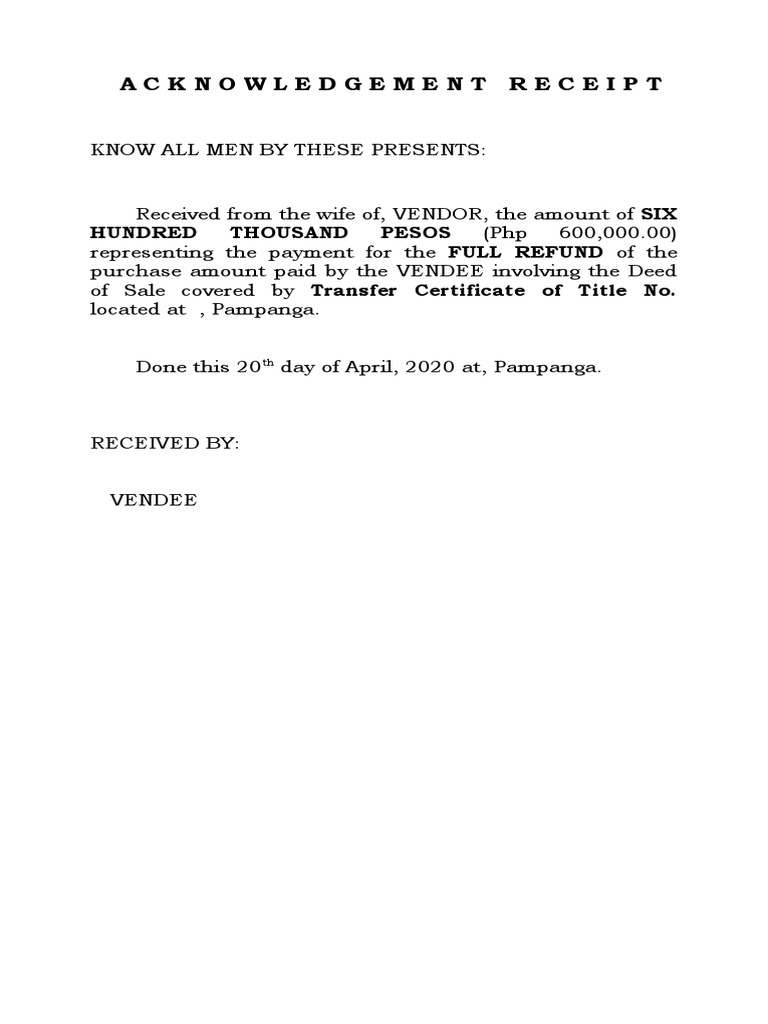 Refund Acknowledgment Receipt | PDF | Law