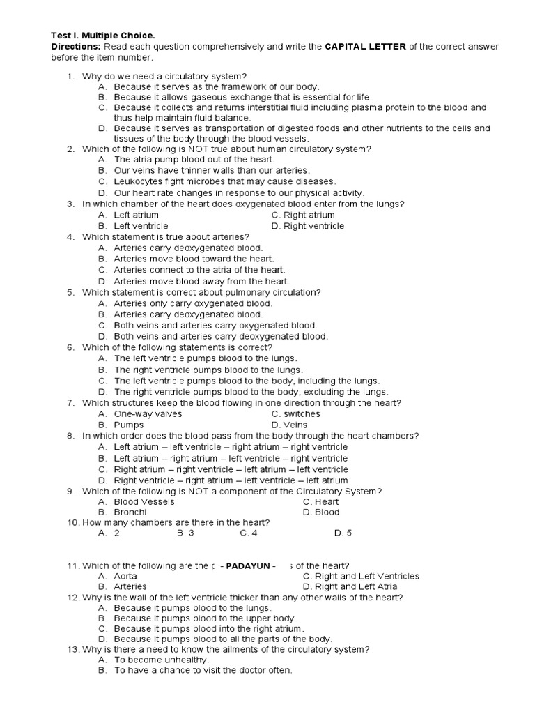 Test I. Multiple Choice. Directions: Read Each Question Comprehensively ...