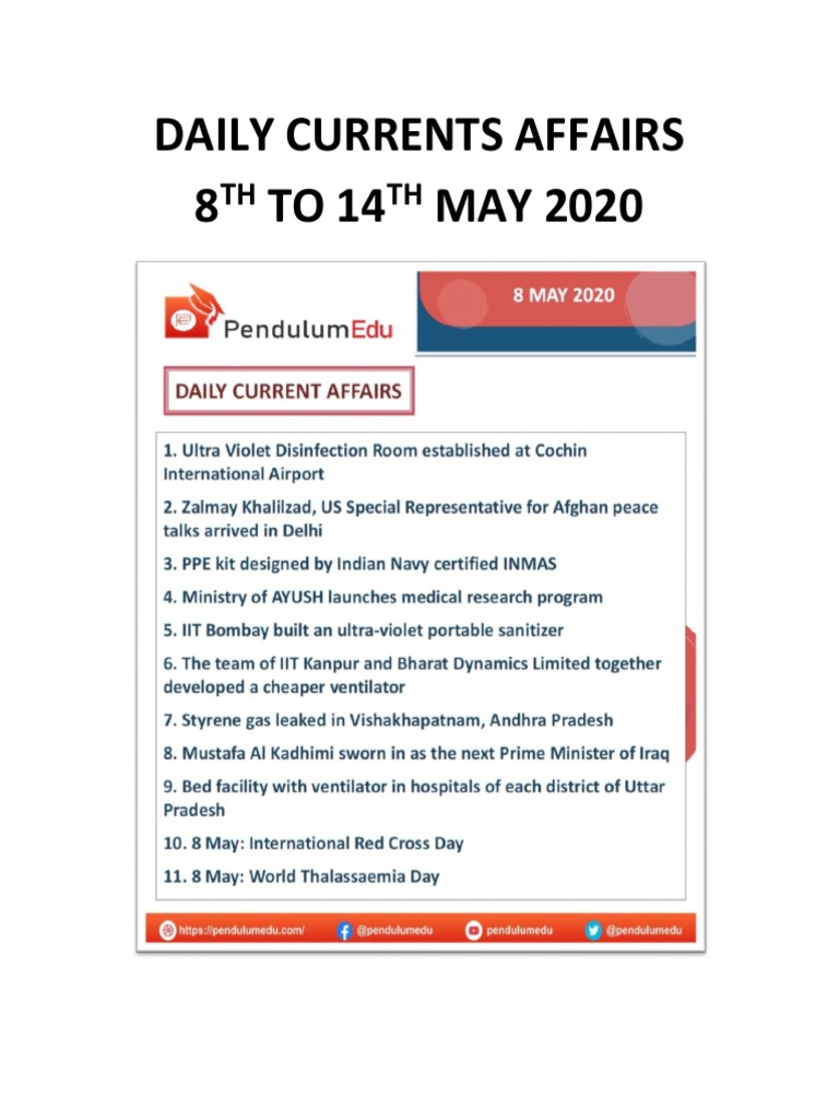Daily Current Affairs: May 8-14, 2020 | PDF