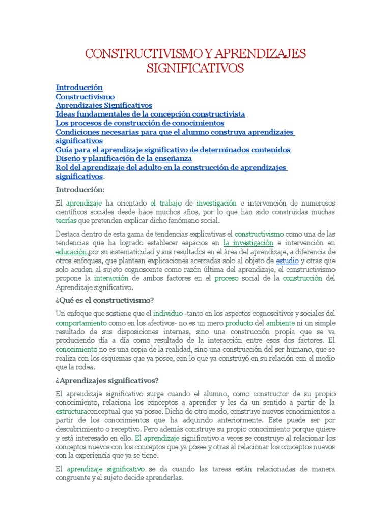 Constructivismo y Aprendizajes Significativos | PDF | Constructivismo (filosofía de la educación ...