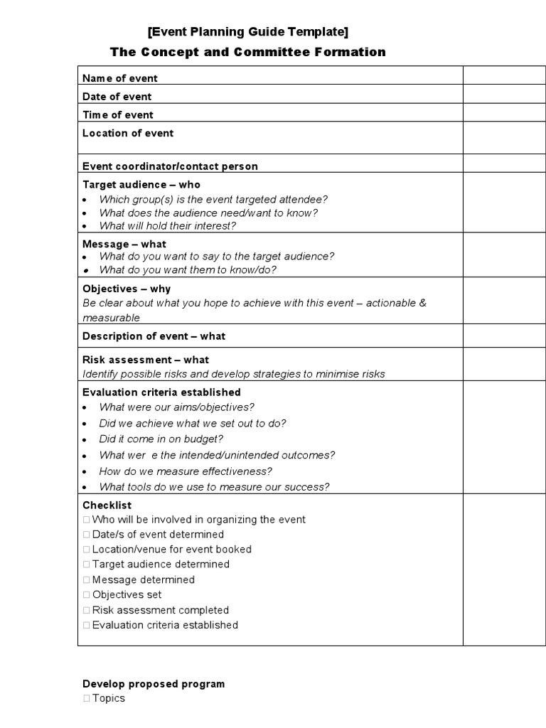 Event Planning Guide Template | PDF | Risk | Target Audience