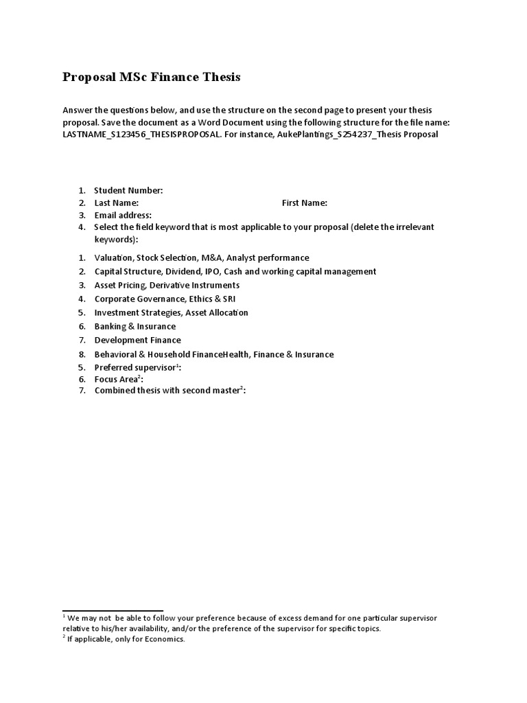Model Proposal MSC Finance Thesis | PDF