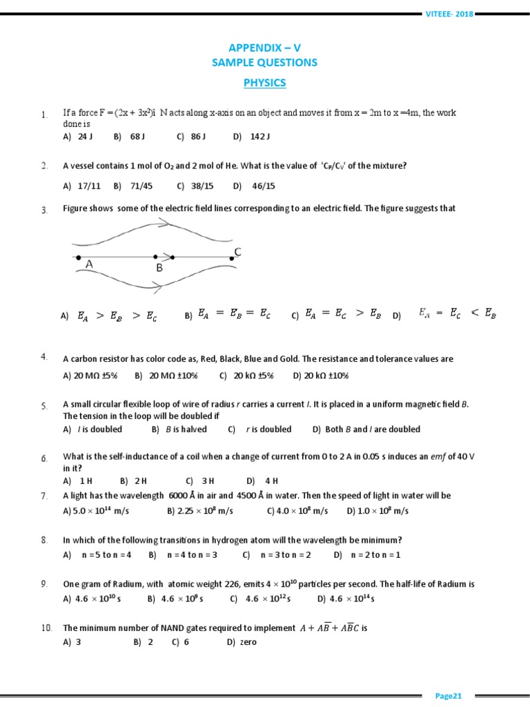 Appendix - V Sample Questions Physics | PDF | Physical Quantities ...