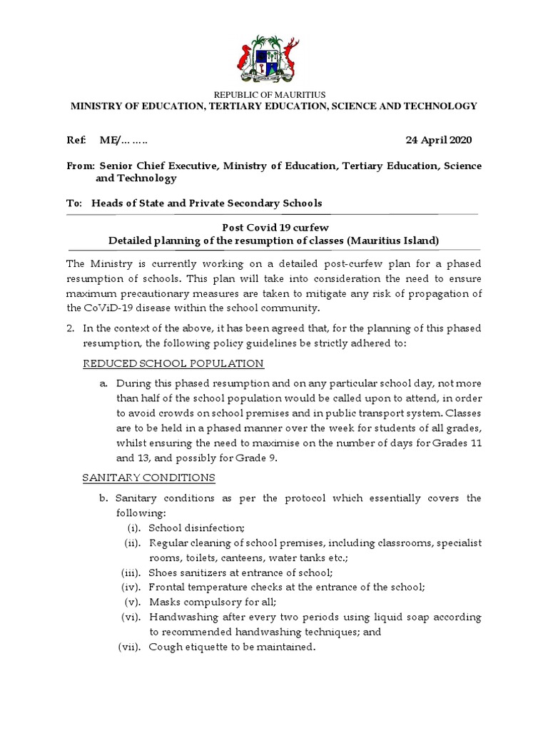 Letter To Heads of School - Post - Confinement Resumption Final | PDF ...