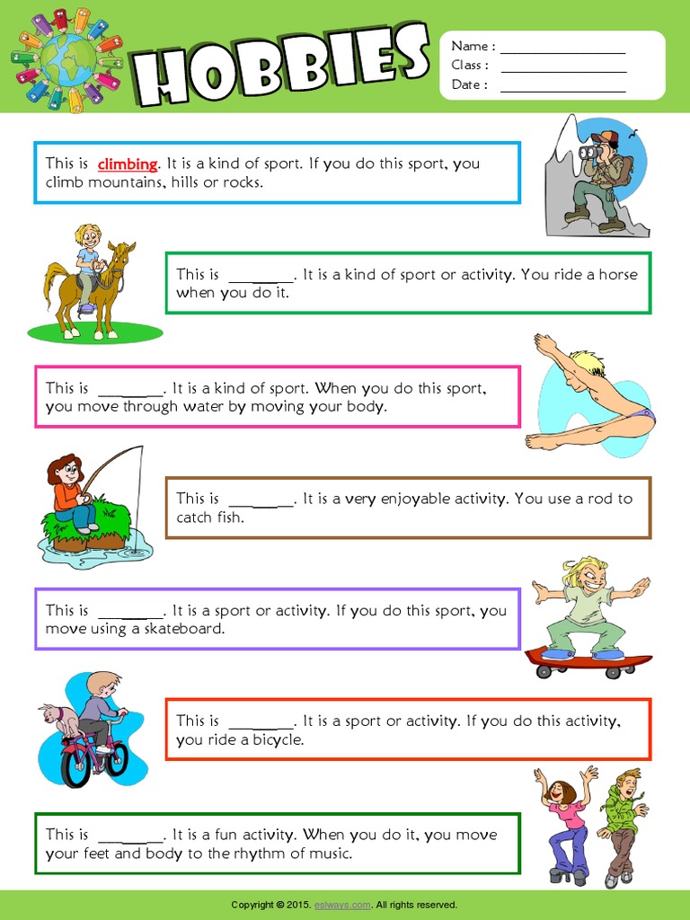 Hobbies Esl Vocabulary Find The Words Worksheet For Kids PDF | PDF