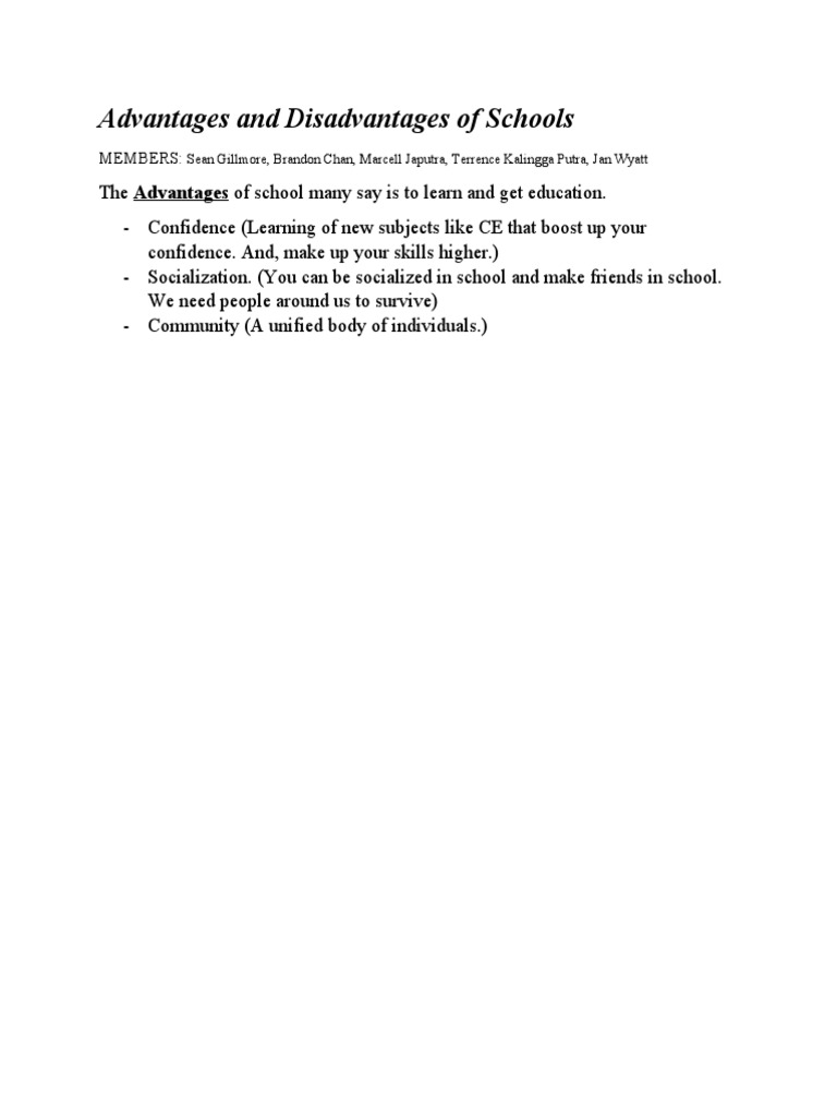 Advantages and Disadvantages of Schools | PDF