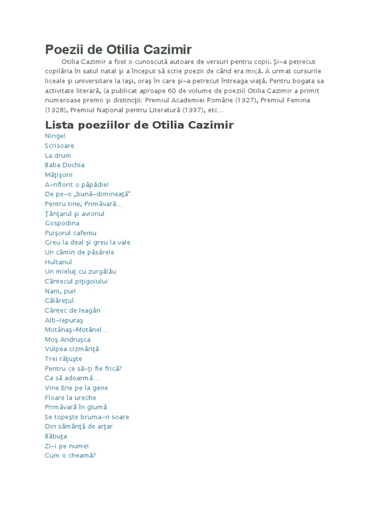 Poezii de Otilia Cazimir | PDF