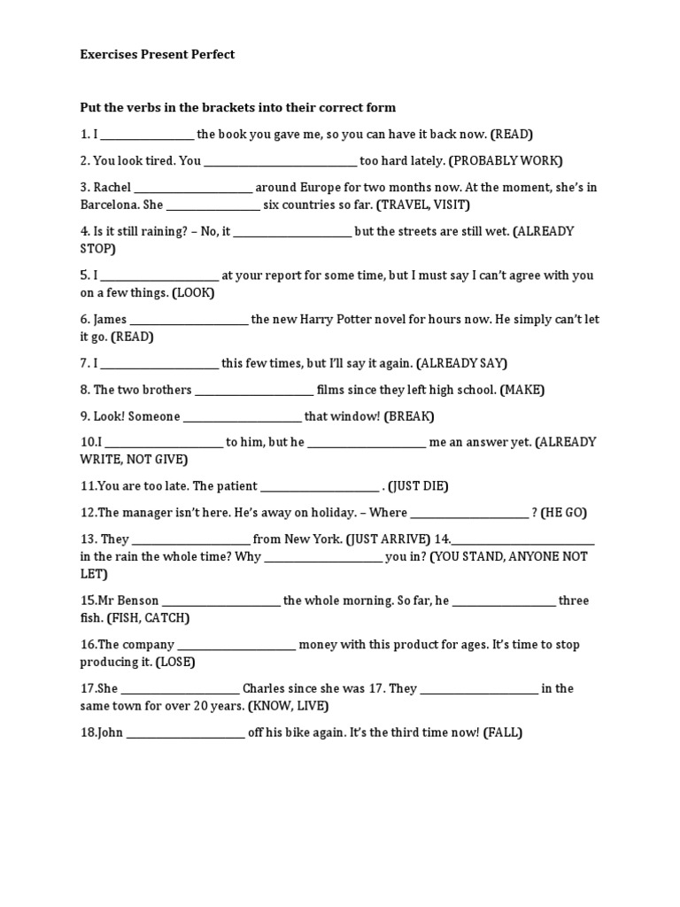 Exercises Present Perfect | PDF