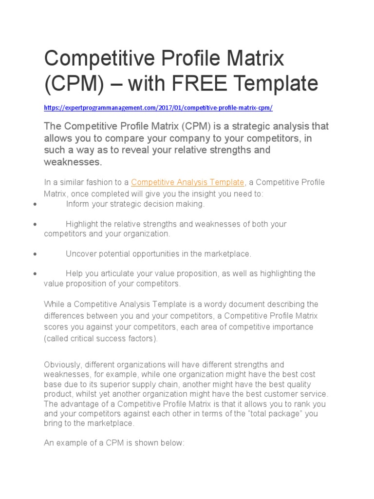Competitive Profile Matrix (CPM) - With FREE Template | PDF | Retail ...